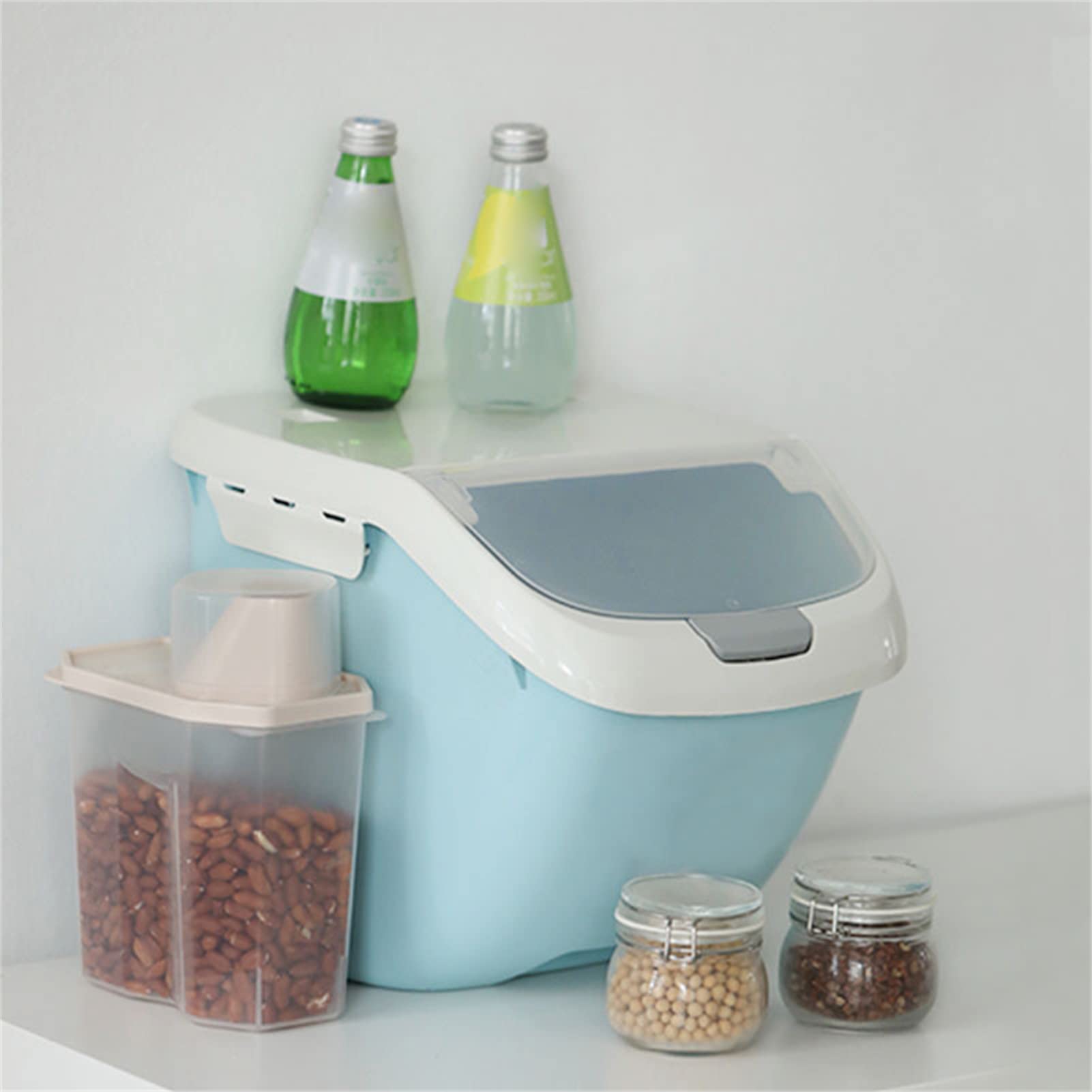 plplaaoo Flip-Top Pantry Storage, Storage Container, Grain Storage Box Waterproof Grain Rice Storage Bin Food Containers Leak Proof Locking Lid,Storage Boxes Plastic for Cereal Pet Food (Grey), St