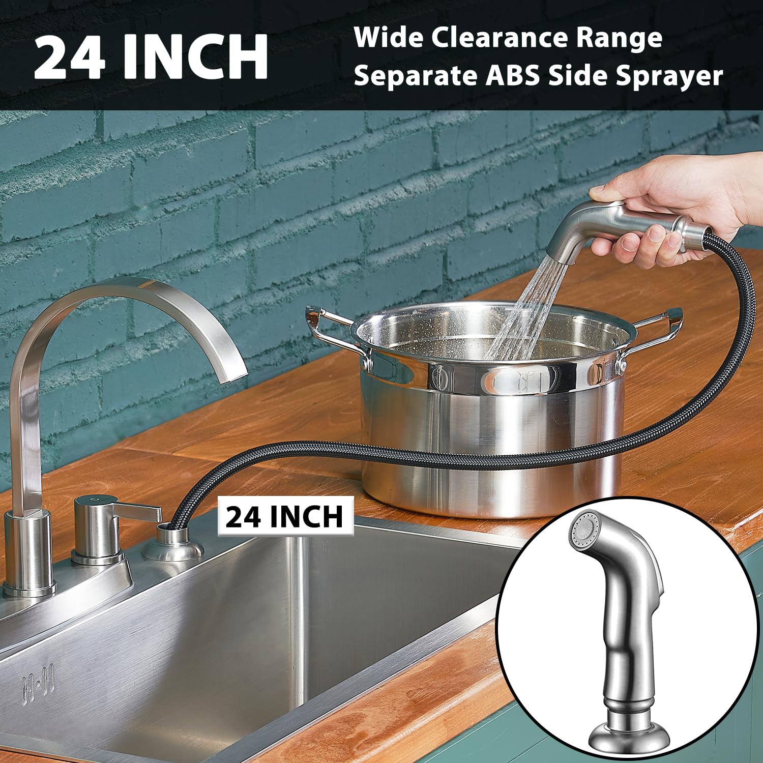 Kitchen Faucet with Sprayer,Brushed Nickel Stainless Steel Kitchen Sink Faucet with Side Sprayer,Kitchen Faucets for Sink 3 Hole,Commercial RV Laundry Utility Kitchen Faucet KMF027L-3