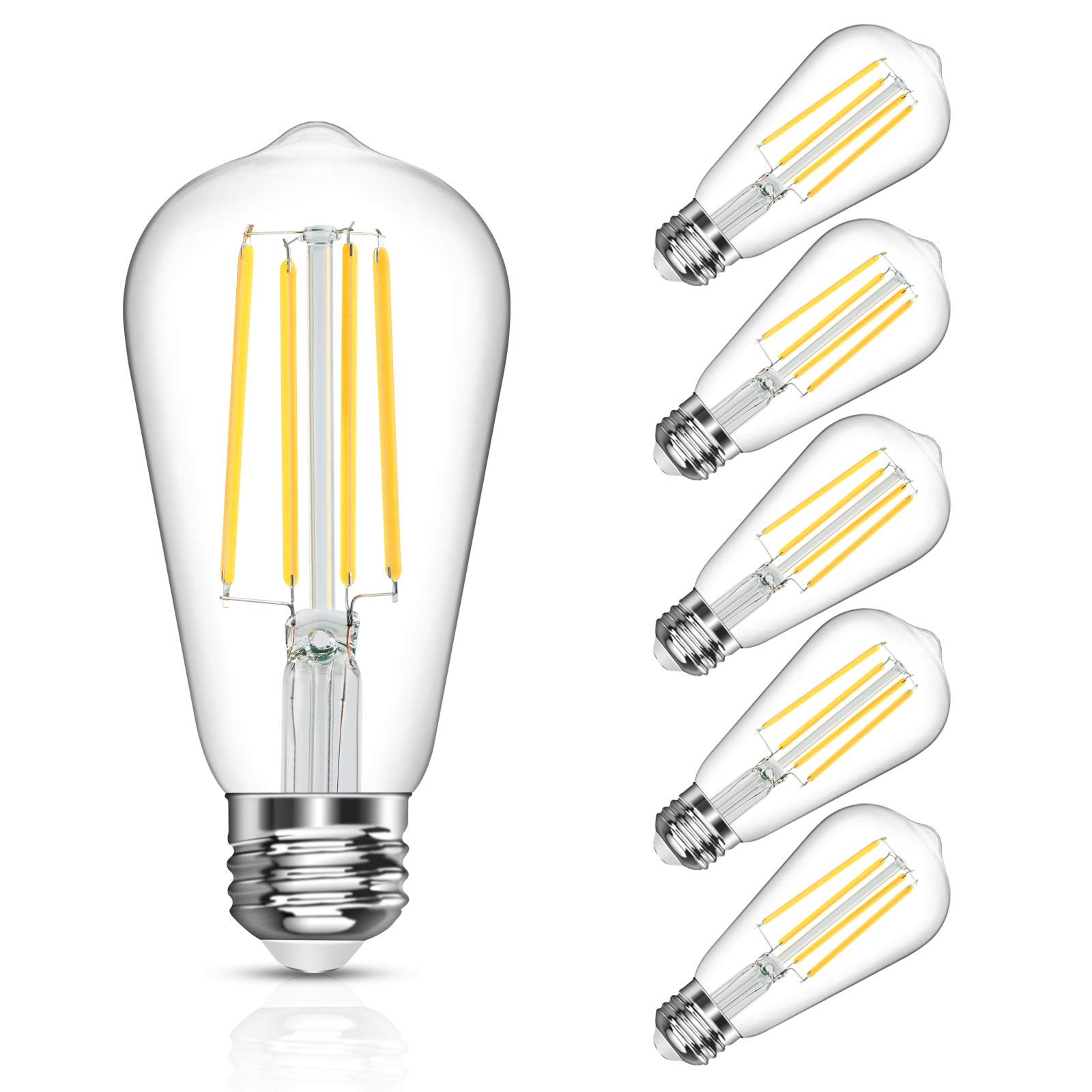 LANGREE Antique Vintage LED Light Bulbs, ST58 Edison Led Bulb, Equivalent 60W, Daylight White 4000k, E26 Medium Base, Non-Dimmable, CRI 80+ LED Filament Bulbs, Pack of 5