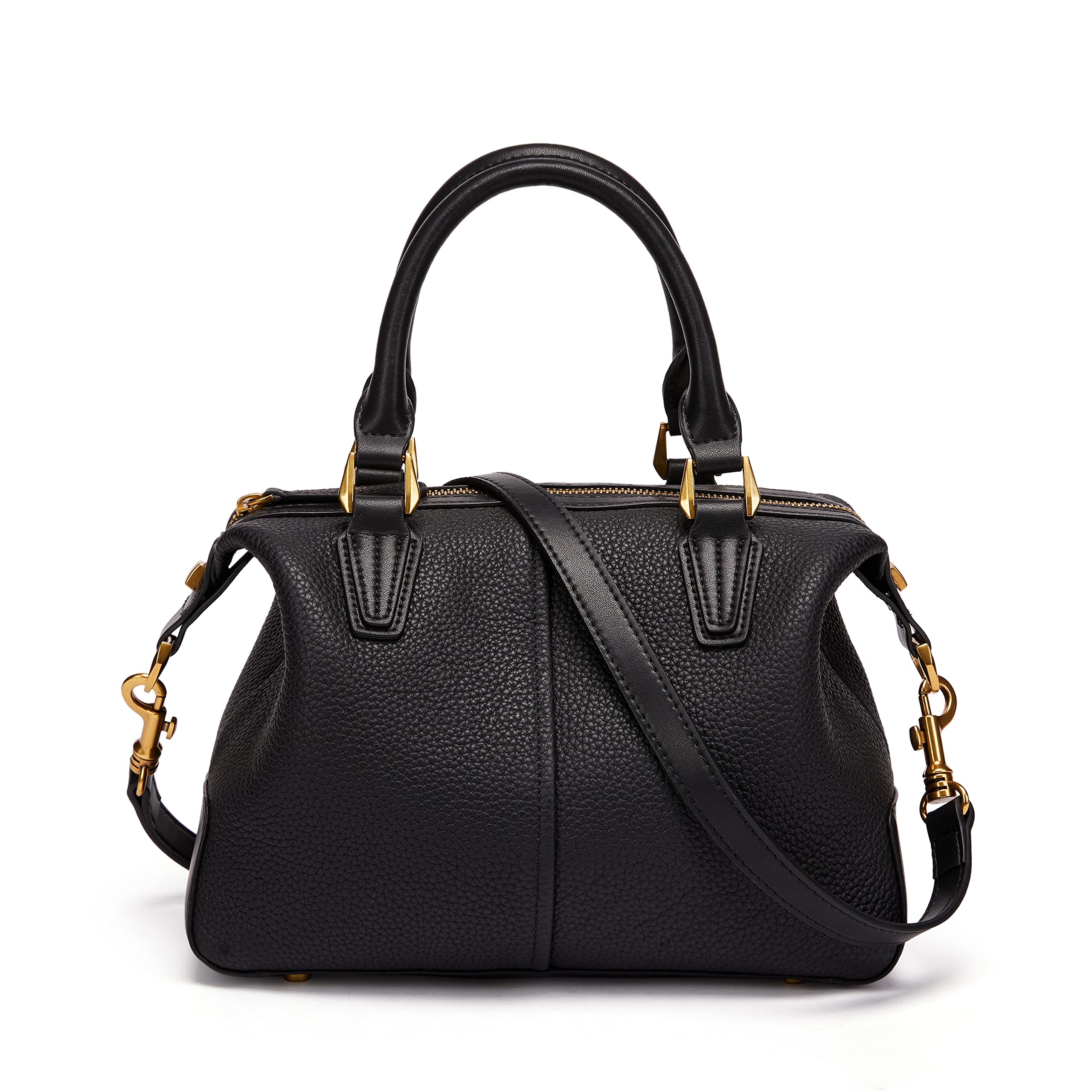 Leather Top Handle Tote Handbags For Women Medium Satchel Purse With Shoulder Straps (1-Black)