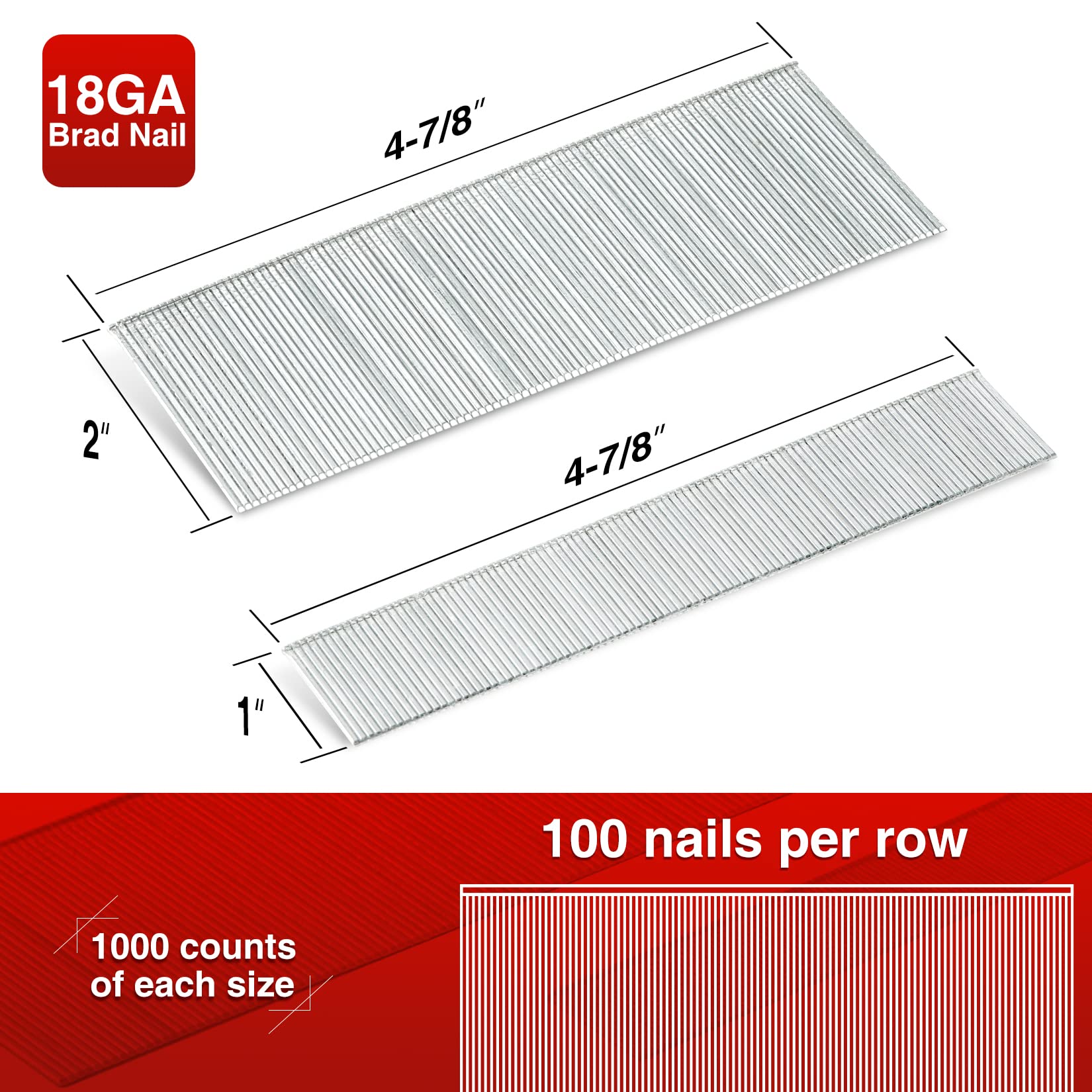 SHALL 3600 Counts 18 Gauge Narrow Crown Staples & Brad Nails, Heavy Duty Galvanized 1/4" Narrow Crown Staples (3/4" 1" 1-1/4" 1-1/2"), Brad Nails (1" 2"), for Pneumatic, Electric Stapler/Brad Nailer