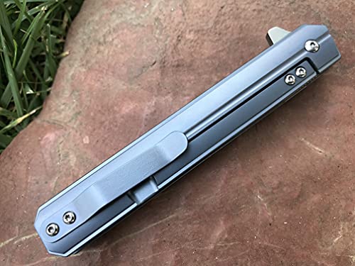 TACTICAL GEARZ Premium Titanium EDC Pocket Knife! Solid Tc4 Titanium Handle! D2 Steel Tanto Blade! Includes Sheath! (Seren Midnight Blue)