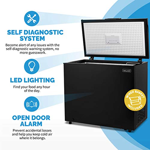 Newair Chest Freezer - 6.7 Cubic Feet Reach In Freezer Chest - Quiet Freezer with Digital Temperature Control, Open Door Alarm, and Fast Freeze Mode - Black