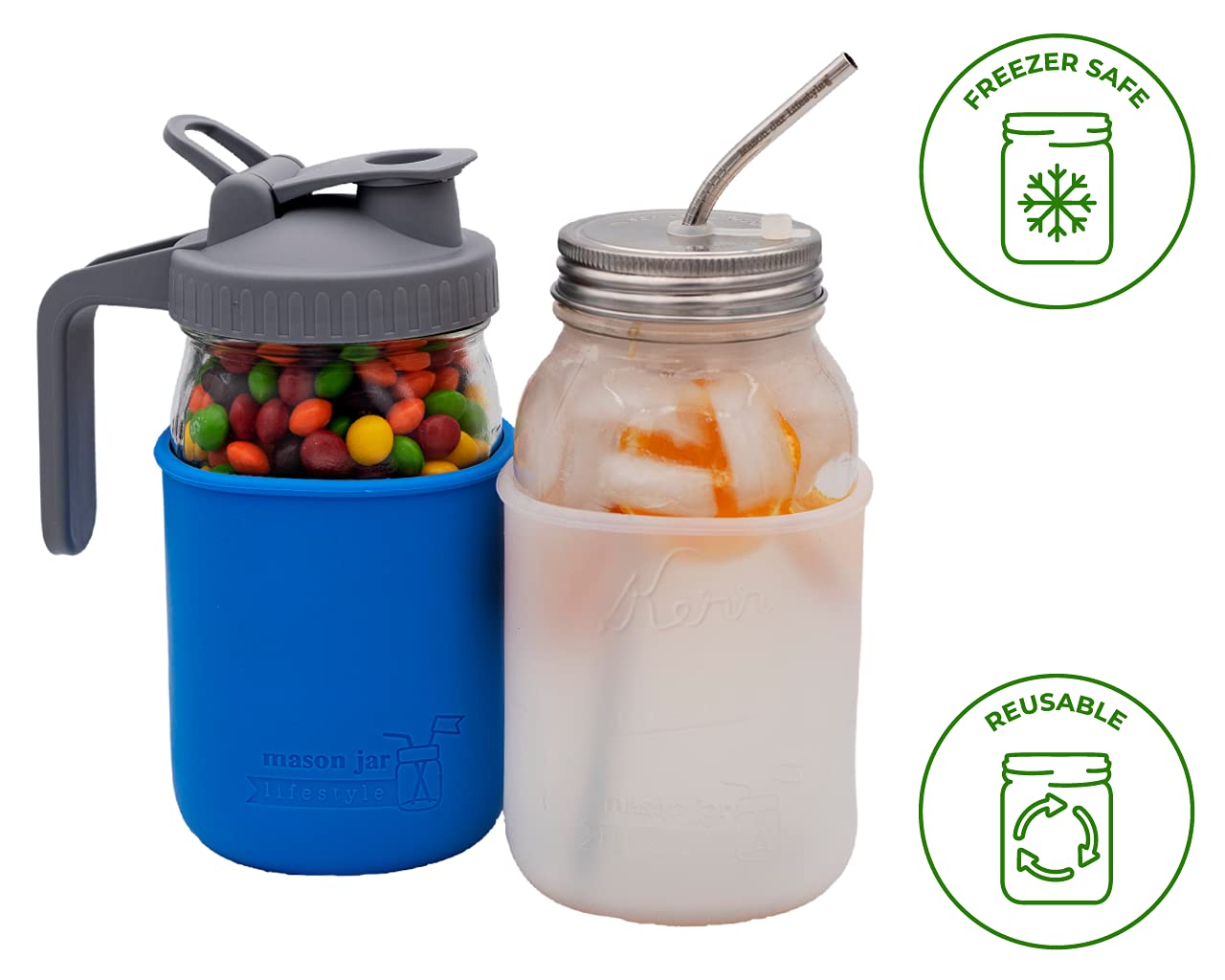 Quart 32oz Silicone Sleeves/Jackets for Protecting Ball, Kerr, Canning Jars by Mason Jar Lifestyle (Charcoal Gray, 2 Pack)