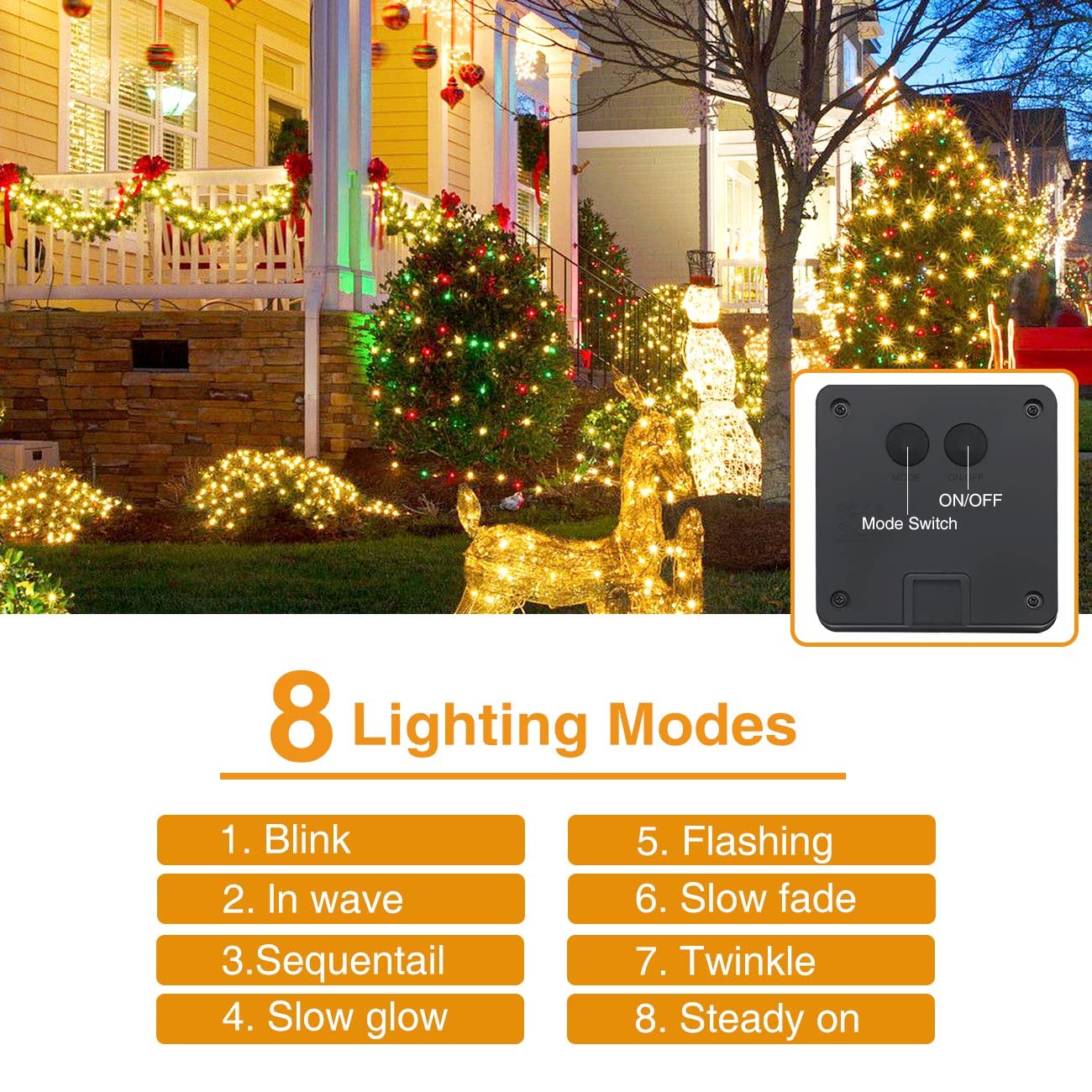 kolpop Solar String Lights 2Pack 240LED Total Solar Powered Fairy Lights Outdoor 8 Modes Copper Wire Decoration Christmas Lights Waterproof for Garden Yard Camping Patio Trees Party Deco(Warm White)
