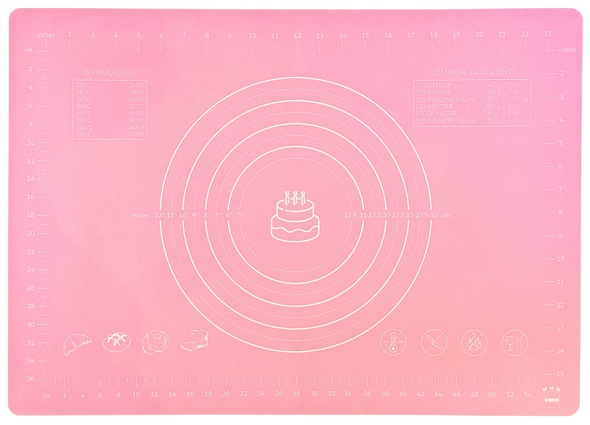 Pink Silicone Baking Mat Pastry Mat For Rolling Out Dough Pastry Pie Crust and Fondant Nonstick Thick Large 25” X 18” With Measurement, BPA Free Non stick Non Slip and Easy to Clean Reusable