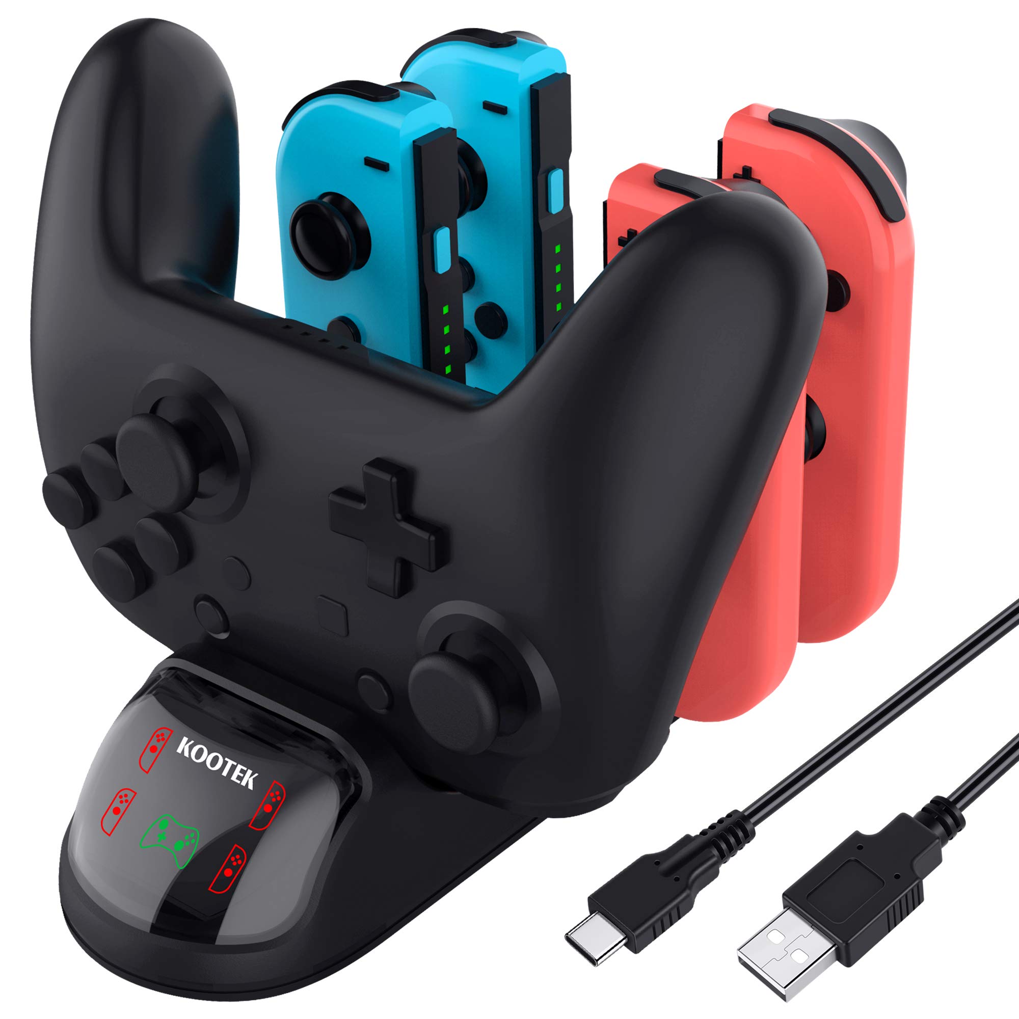 Kootek Controller Charger Dock for Nintendo Switch Joy-Cons and Pro Controller, 5 in 1 Charging Stand Station Compatible with Nintendo Switch Controller, with LED Indicator, Type-C Charging Cable