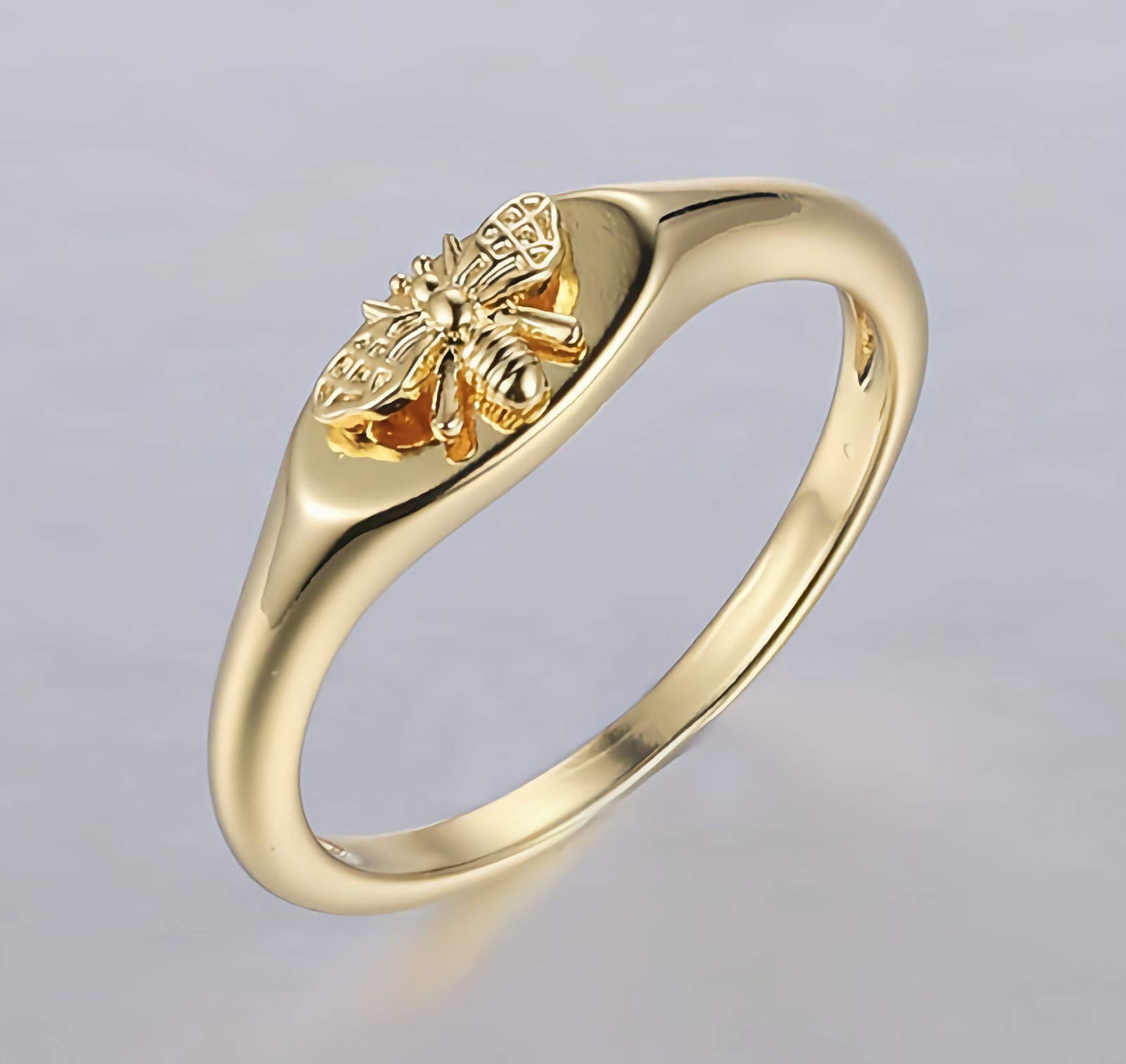 Lengyayun-Handmade Flower ring-18K Gold top Round Ring-Minimalist Statement Ring with Plant Motifs-bee and Insect Exquisite Personalized Jewelry Gift, Unisex