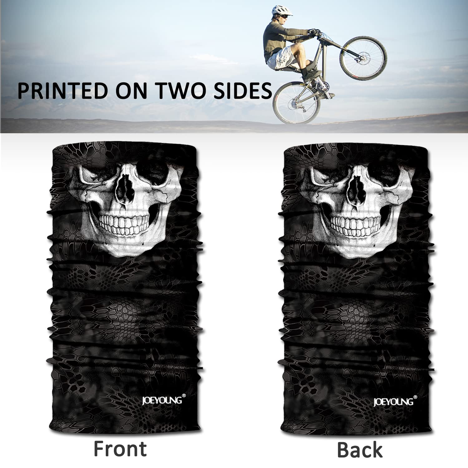 JOEYOUNG Skull Face Mask UV Sun Dust Neck Gaiter Bandana Headwear Motorcycle