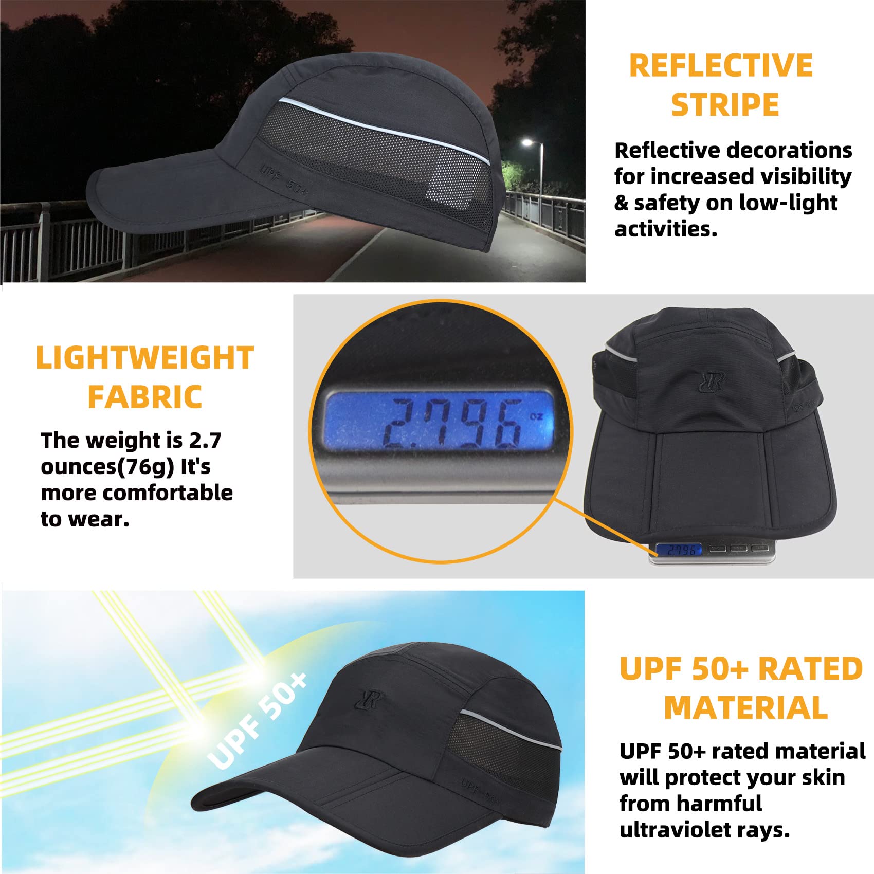 RRvane Foldable UPF50+ Sun Protection Portable Hat Reflective Quick Dry Baseball Cap Soft Adjustable Outdoor Sports Hat for Men, Women (Dusty Green, New)