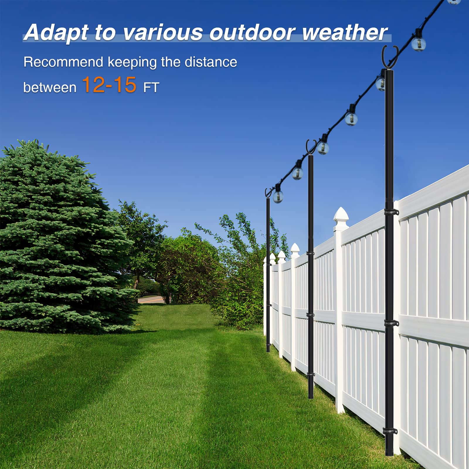 SEEYANG String Light Poles β 1 Pack 10 Ft Poles for Outdoor String Lights, Patio Light Poles for Outside, Light Poles for Outside String Lights Suit for Yard Patio Wedding Party