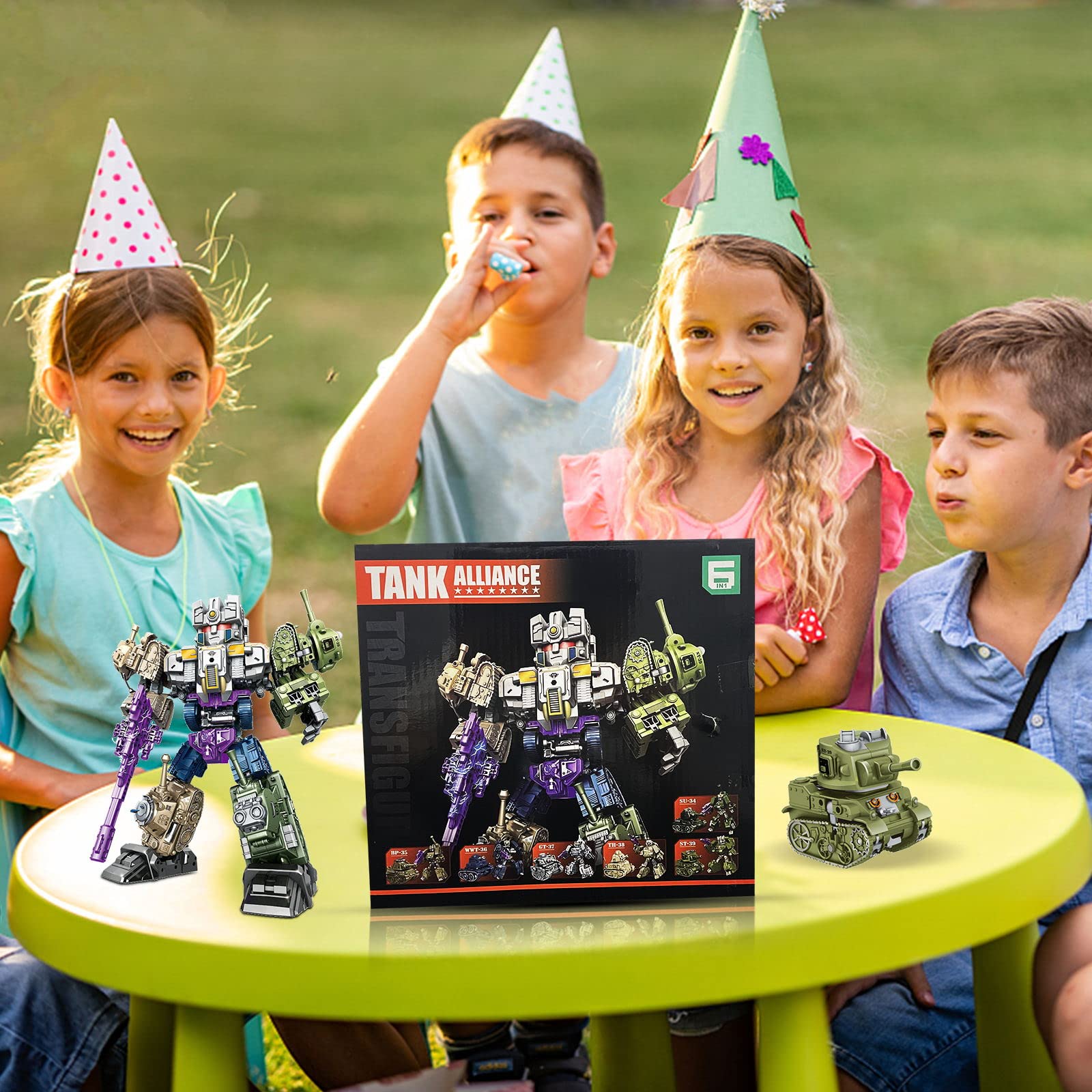 TUNJILOOL 6 Pack Tank Transform Toys Robot, 6 in 1 Transforming Tank Cars Toys Transform for Kids