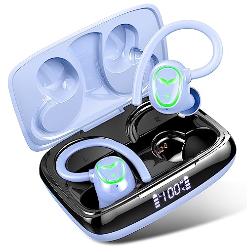 Wireless Earbud Bluetooth 5.3 Headphones Sport Earphones in Ear 48H Playback Stereo Noise Cancelling Earbud with Dual Mic LED Display, Over-Ear Earhooks Ear Buds IP7 Waterproof Headset for Running Gym