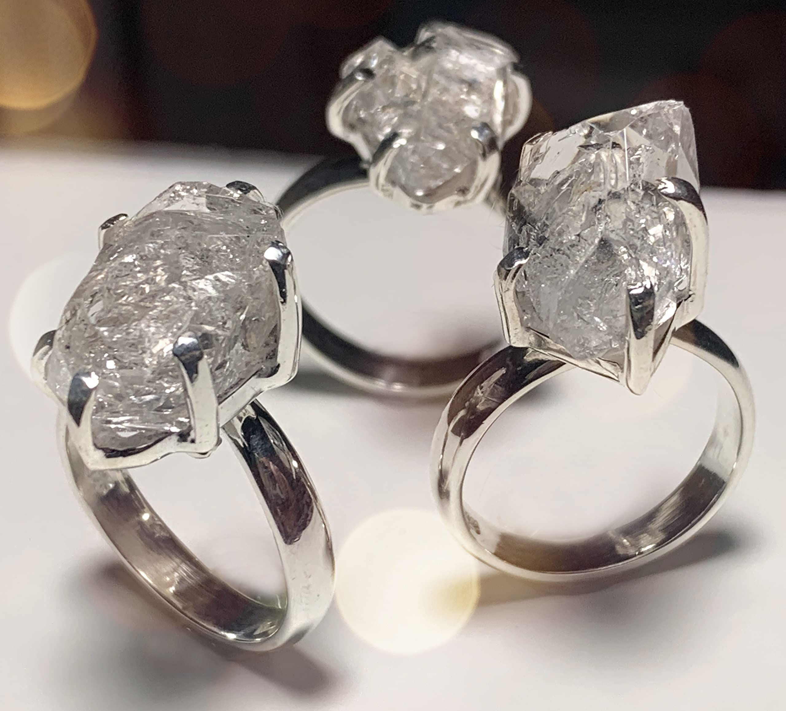 Rocks2Rings Raw Herkimer Diamond Quartz Ring Sterling Silver Jewelry April Birthstone Perfectly Adjustable High Energy Vibration Amplifying Transformation Dreams Third Eye Chakras (7)