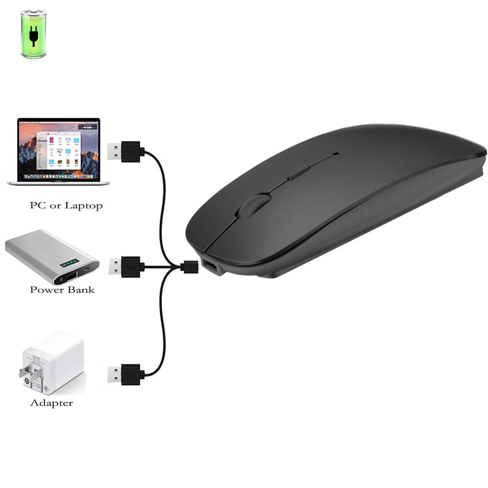 KLO 4 Modes Rechargeable Bluetooth Mouse/Bluetooth 3.0/5.2+USB-2.4G/Type-C,Bluetooth Mouse for MacBook pro/MacBook air/Laptop/iMac/ipad/Notebook/pc(BT/USB-C Black)
