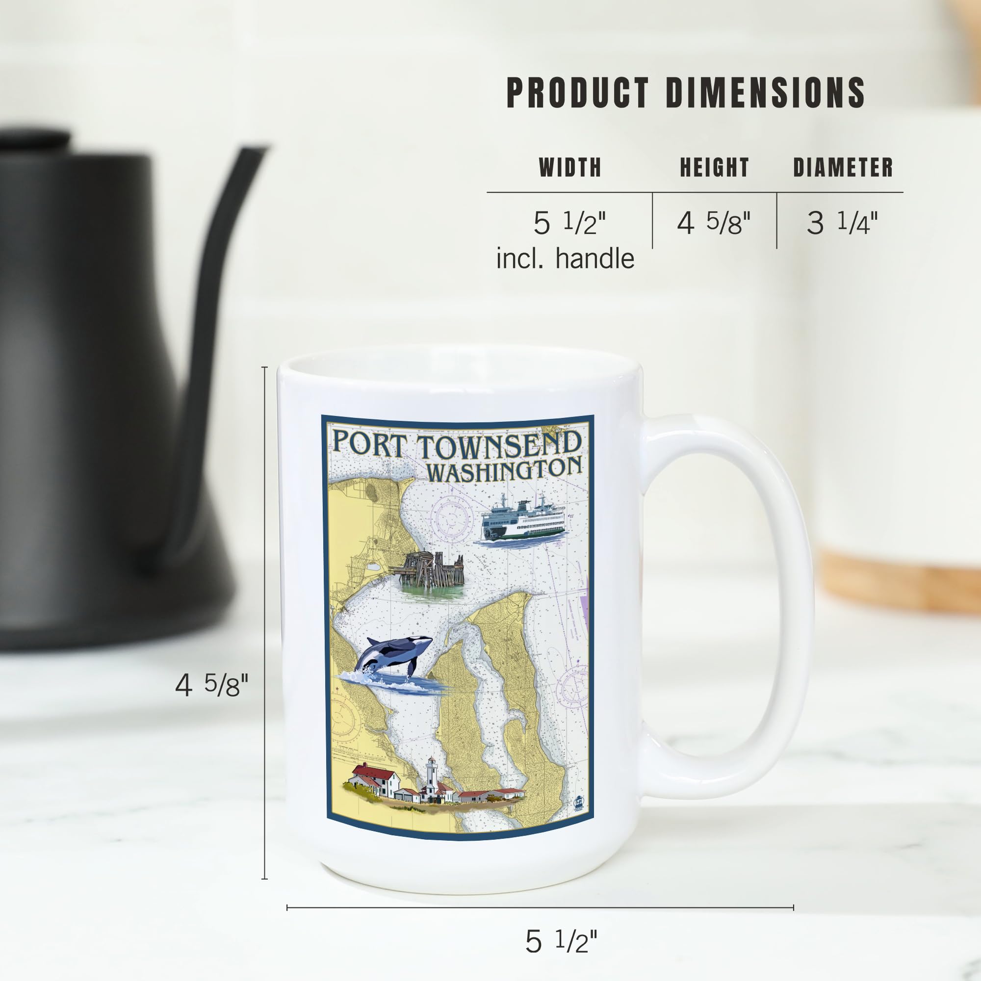 Lantern Press Port Townsend, Washington, Port Townsend Nautical Chart (15oz White Ceramic Coffee and Tea Mug, Dishwasher and Microwave Safe)