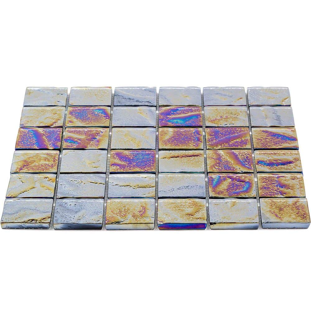 Marina Iridescent Squares Black 3 in. x 6 in. Glass Mosaic Tile Sample