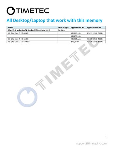 Timetec 32GB KIT(4x8GB) Compatible for Apple Late 2015 iMac (27-inch w/Retina 5K Display) DDR3L 1867MHz / 1866MHz PC3L-14900 2Rx8 CL13 1.35V 204 Pin SODIMM Memory Module MAC RAM Upgrade for iMac 17,1