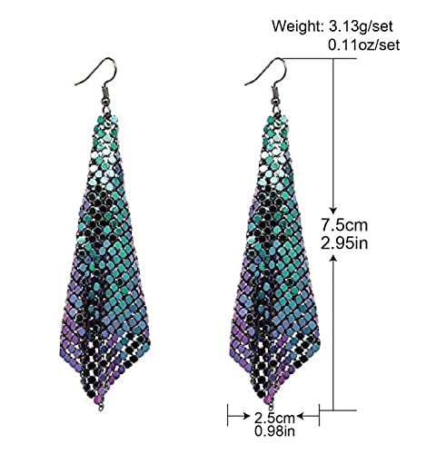 NALISASA Metal Mesh Grid Sequins Tassel Long Drop Dangle Earrings for Women Girls, Long Hook Lightweight Earrings, Disco Vintage Mesh Earrings