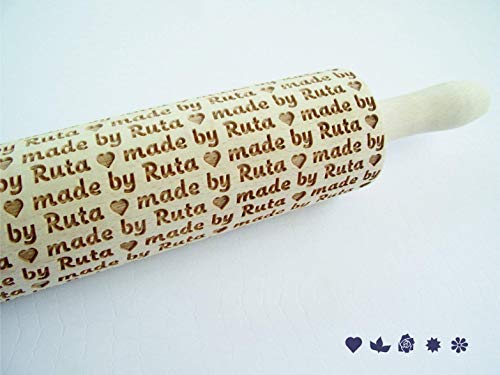PERSONALIZED EMBOSSING ROLLING PIN WOODEN LAZER ENGRAVED for EMBOSSED COOKIES CUSTOM ENGRAVED LOGO UNIQUE GIFT