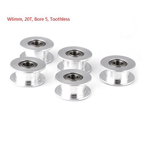Timing Belt Pulley,5pcs 6 Different Sizes 2GT 6mm Wide Belt Timing Pulley 20T 5mm Bore 3D Printer Accessary (W6mm, 20T, Bore 5, Toothless)