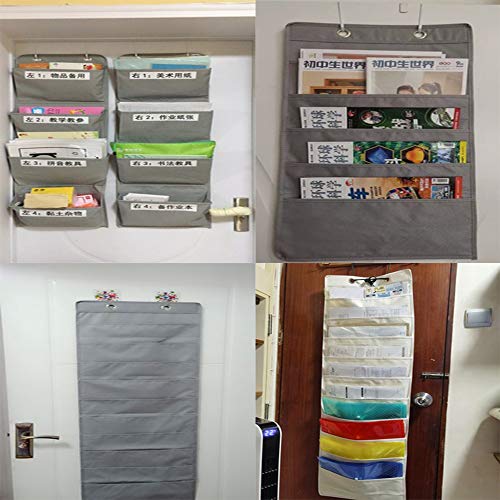 Jkhome Over Door Hanging Wall File Organizer Magazine File Folders Holders Storage Mail, Letter, Key Holder, Document, Book, Decorative Office School Home (Off-White, 5 Pockets-14.17β X 27.56β)