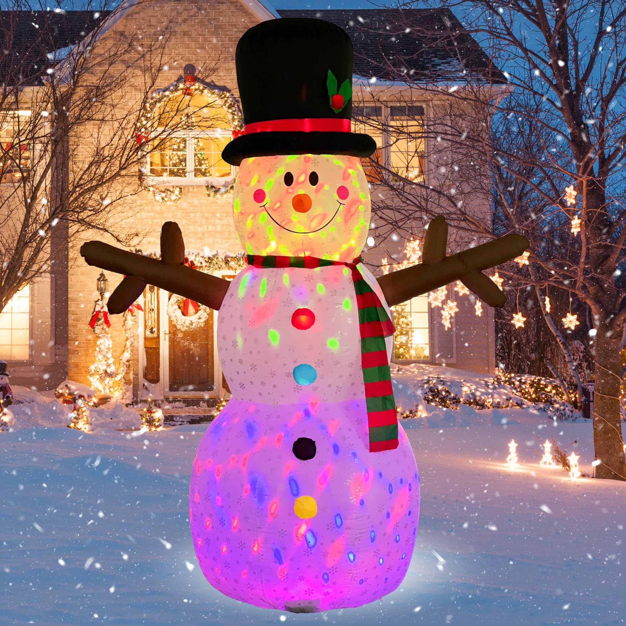 Wabolay Snowman Inflatable Christmas Yard Decorations 8ft Giant Frosty Blow Up Snowman Inflatables Outdoor Rotating Colorful Led Lights Blowups Merry Xmas Winter Decor for Indoor Outside Lawn Vacation