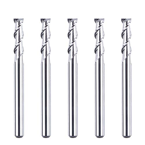 SpeTool 5Pcs 1/8 inch Aluminum End Mills 2 Flutes CNC Spiral Router Bits Non-Ferrous Metal Upcut 1-1/2 inches Long for Woodworking Cutting