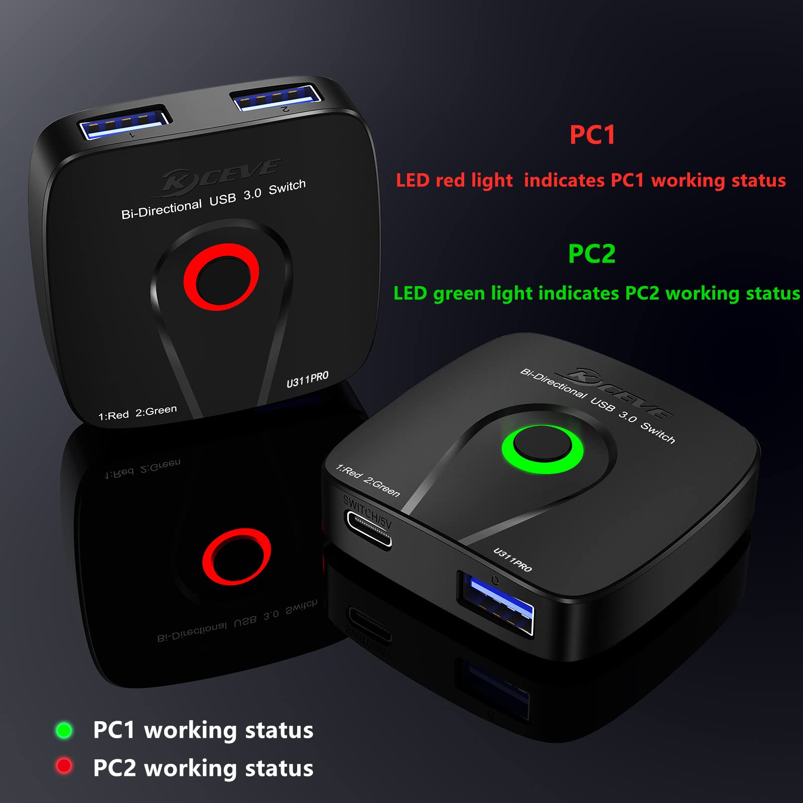 USB 3.0 Switch Selector, NAWEN USB Sharing Switch 2 in 1 Out / 1 in 2 Out Bidirectional USB Switcher 2 Computers Share 1 USB Device for Keyboard, Mouse, Printer, with 2 USB Cables