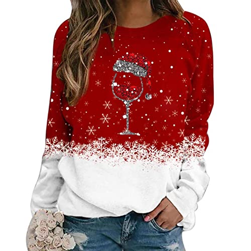 Sweatshirt For Women Plus Size Cute Elk Pattern Blouse Oversized Long Sleeve Tees Relaxed Fit Workout Tops Clothes Outfits