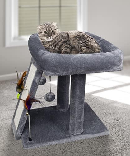 TINWEI Cat Tree with Cat Condo Scratch Post Hammock Hanging Ball