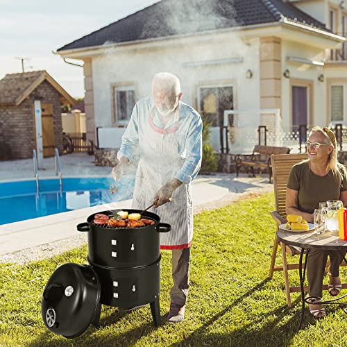 Smoker Grill,3-in-1 Outdoor Smokers, Charcoal Grills Cambo with Built-in Thermometer for BBQ