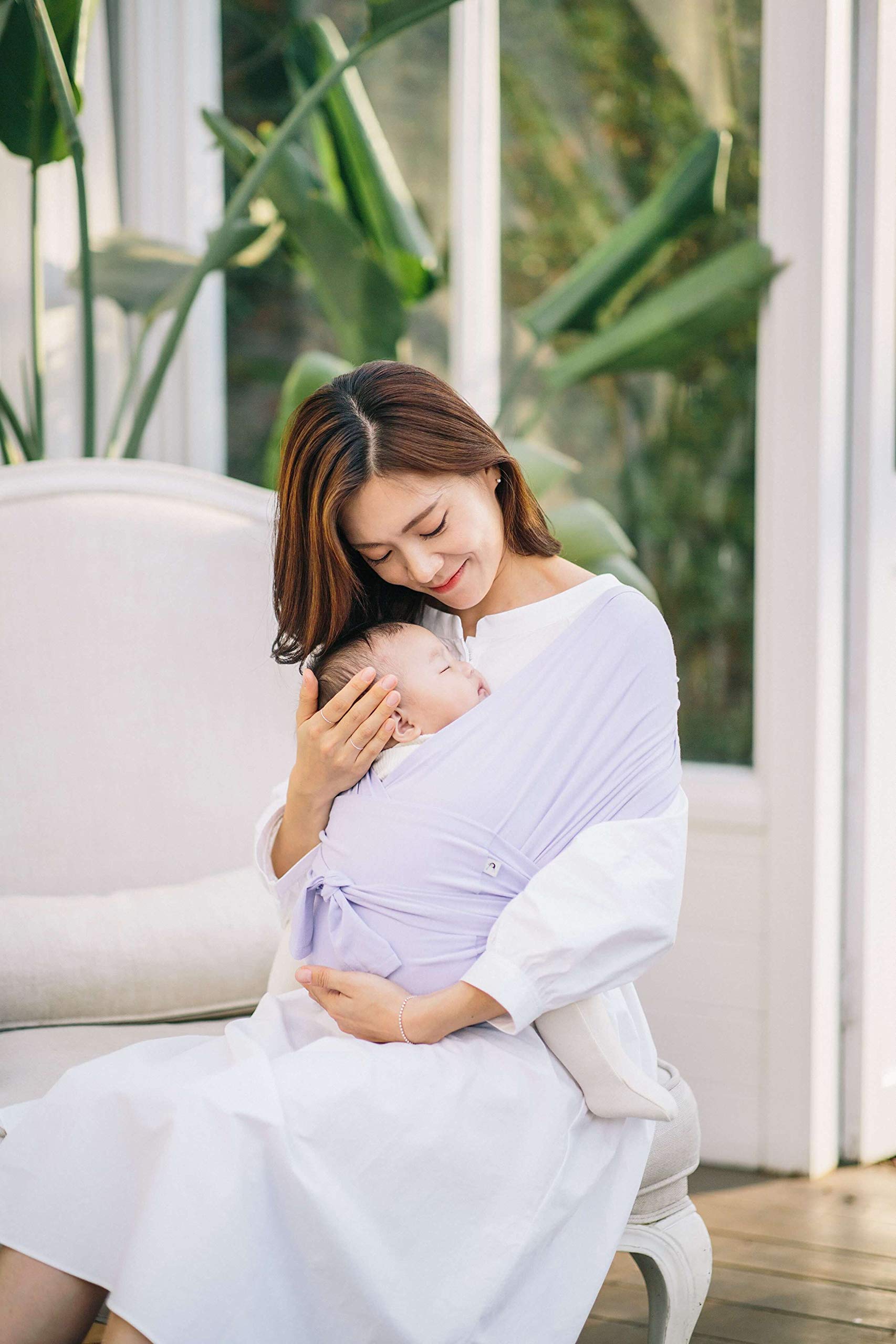 Konny Baby Carrier Elastech Luxury Carrier Wrap, Easy to Wear Baby Wrap Carrier, Perfect Essentials Cloths for Newborn Babies up to 44 lbs, (Lavender, L)