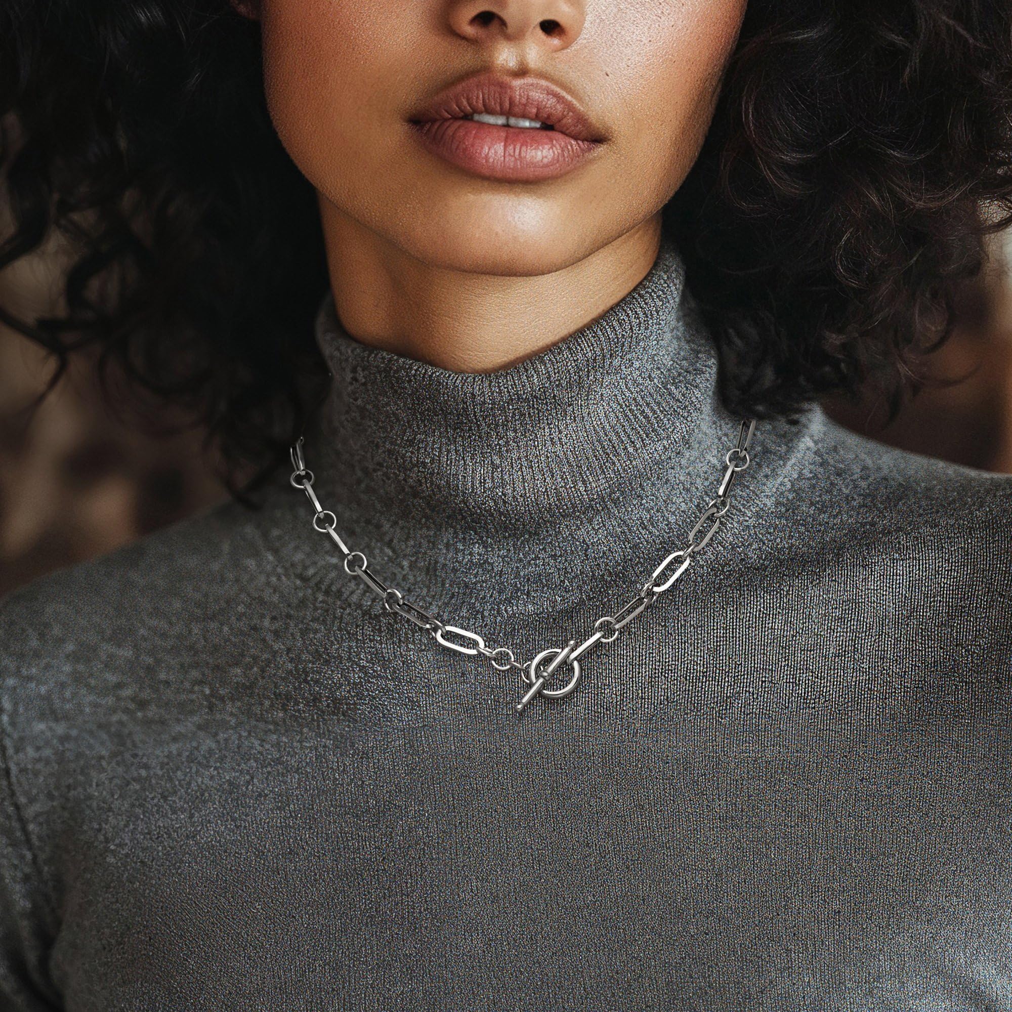 Ross-Simons Italian Sterling Silver Paper Clip Link Toggle Necklace. 16 inches