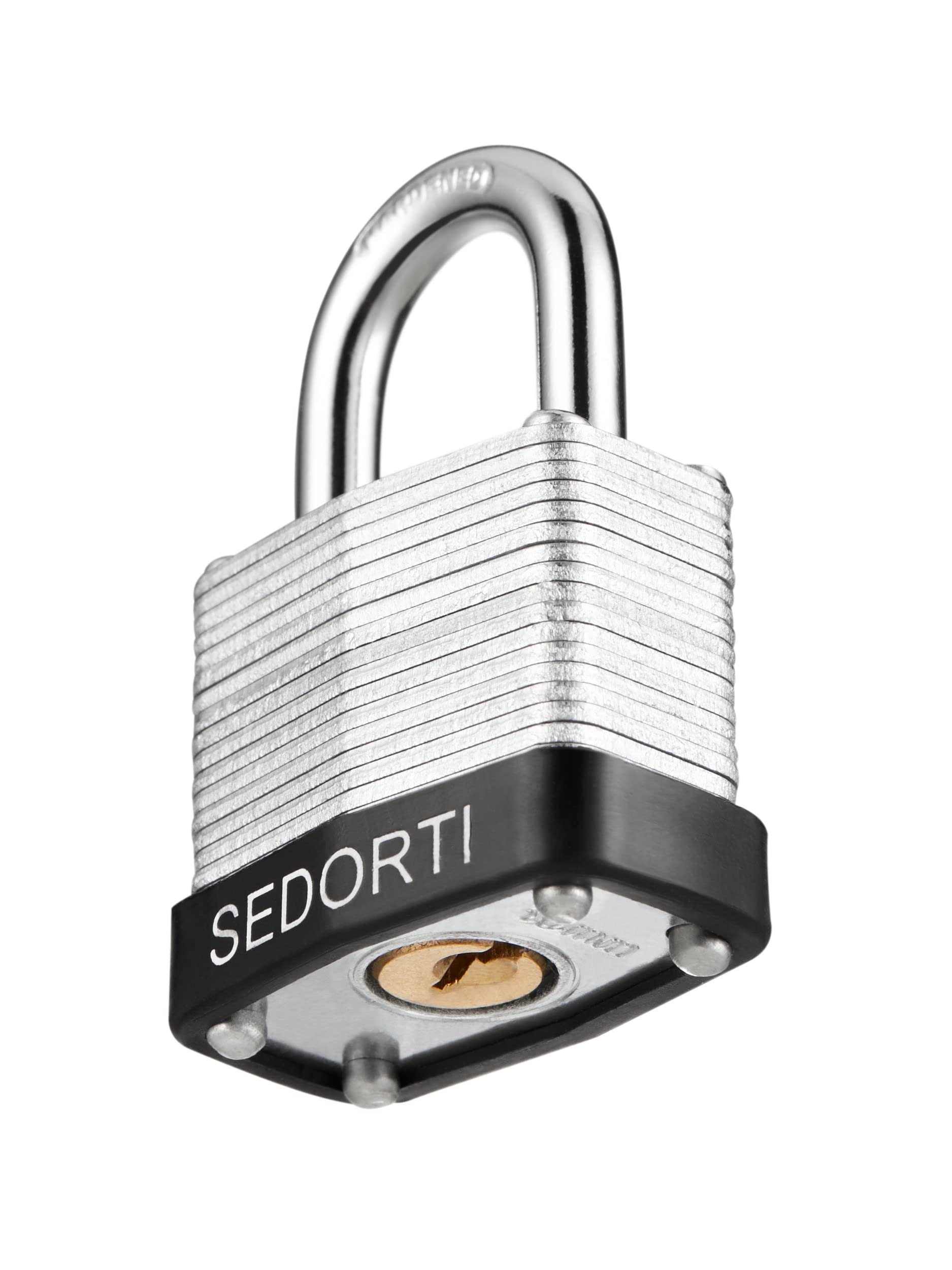 SEDORTI Laminated Steel Padlock Set, 1-1/4" Wide Body, Small Heavy Duty Locker Lock, Keyed Alike Padlocks, Lock for Gym Locker, Luggage, Suitcase, Baggage, Toolbox, Case, Pack of 4