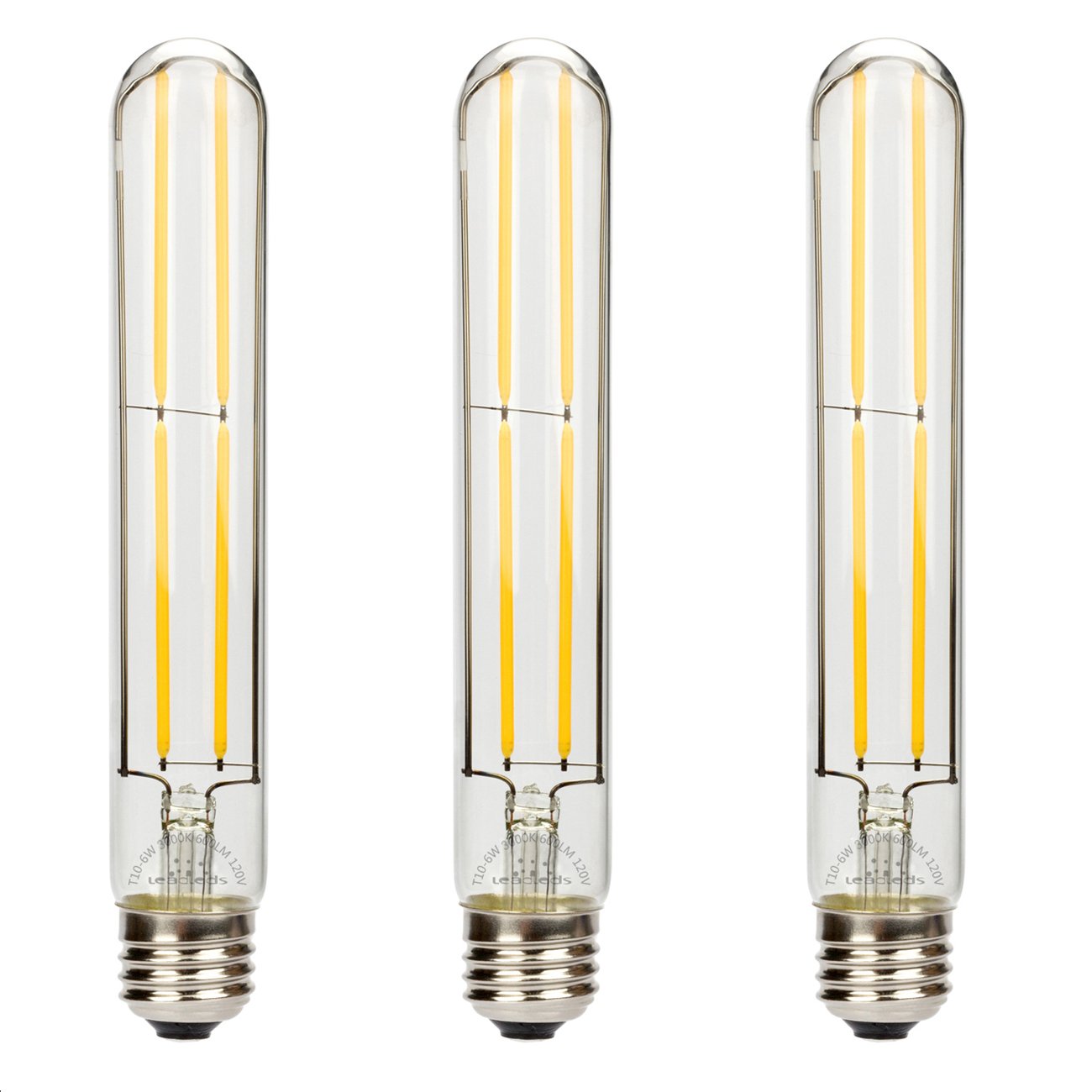 Leadleds Beautiful Edison Bulb Dimmable with Long Filament LED, T10 Tubular E26 Medium Base 60 Watt Incandescent Bulb Equivalent 3000K Warm White