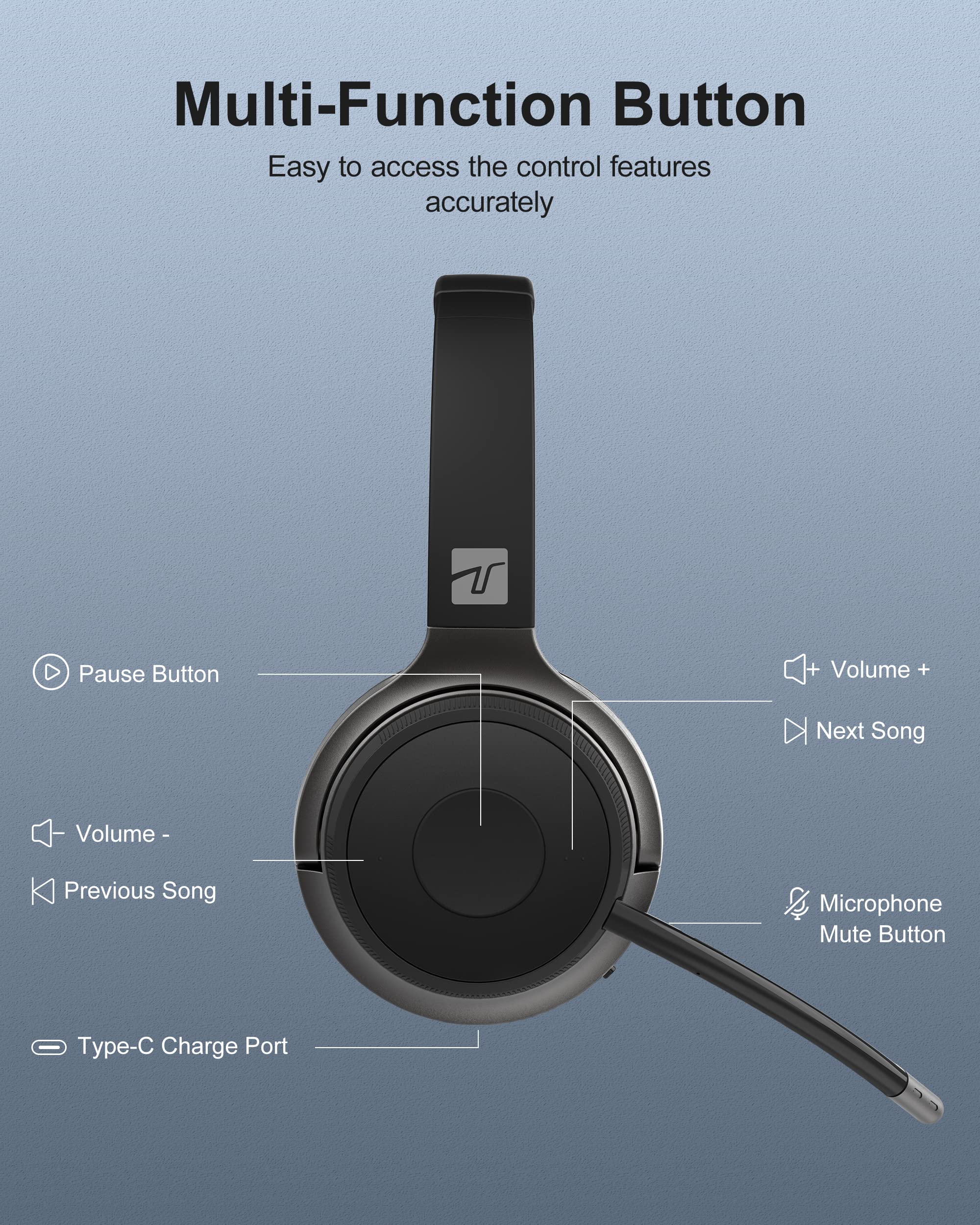 TZS Trucker Bluetooth Headset, Wireless Headset with ENC Noise Cancelling Mute Button Mic Charging Base, V5.0 Handfree Bluetooth Headphone for Driving/Business/Office
