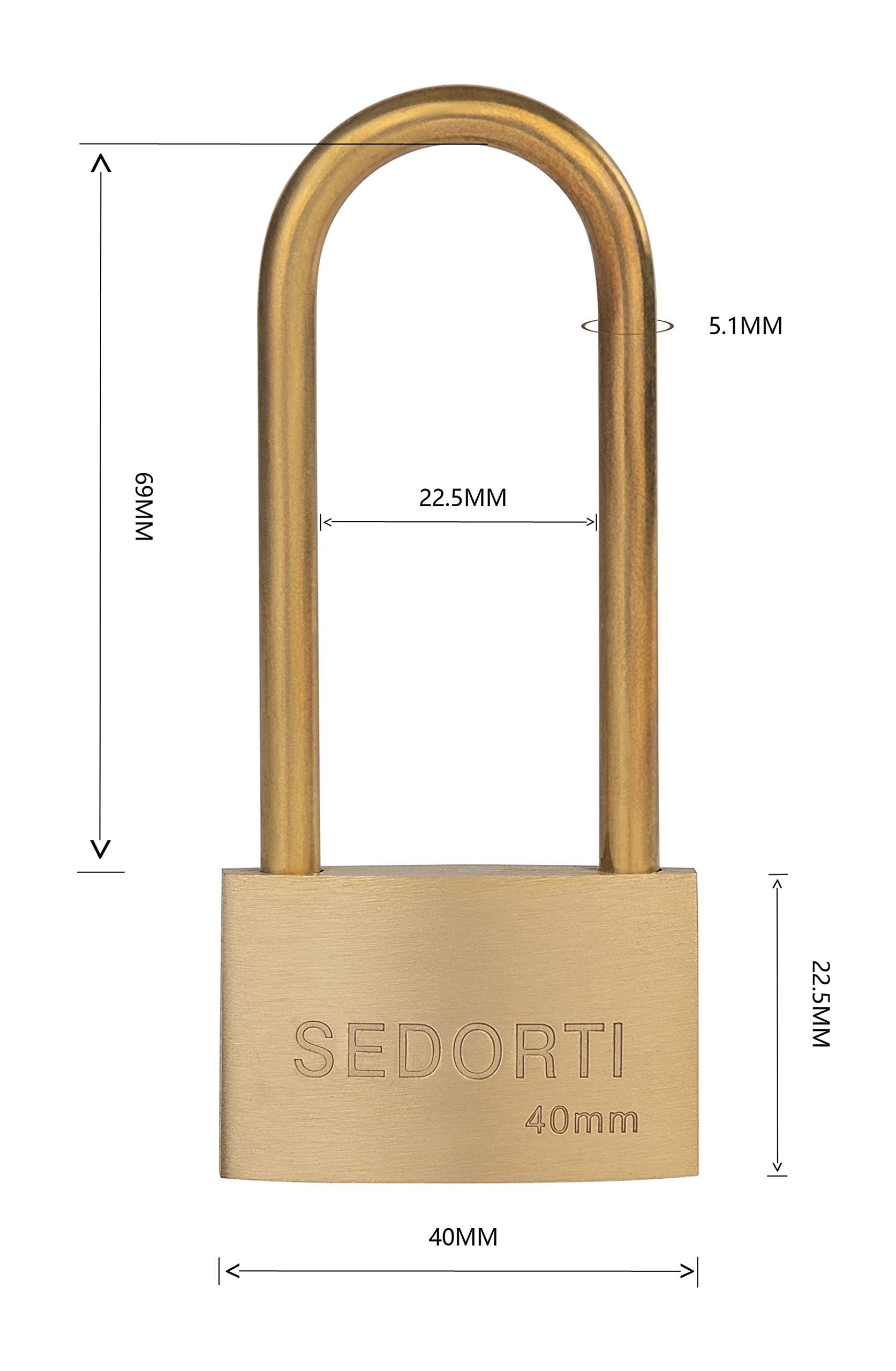 SEDORTI Weather Proof Lock, Keyed Alike Solid Brass Padlocks with Long Brass Shackle, Light Duty, 1-1/2" Wide Body, Marine Padlock, Anti Rust Lock, 2 Pack