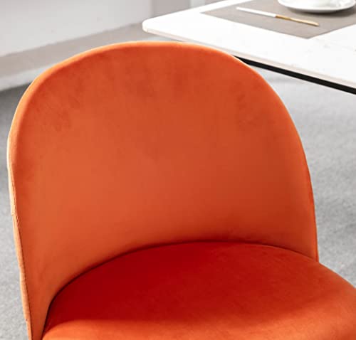 Wahson Set of 4 Velvet Dining Room Chairs, Velvet Fabric Upholstered Hostess Dining Chairs, Side Chairs, with Golden Chrome Legs, Orange