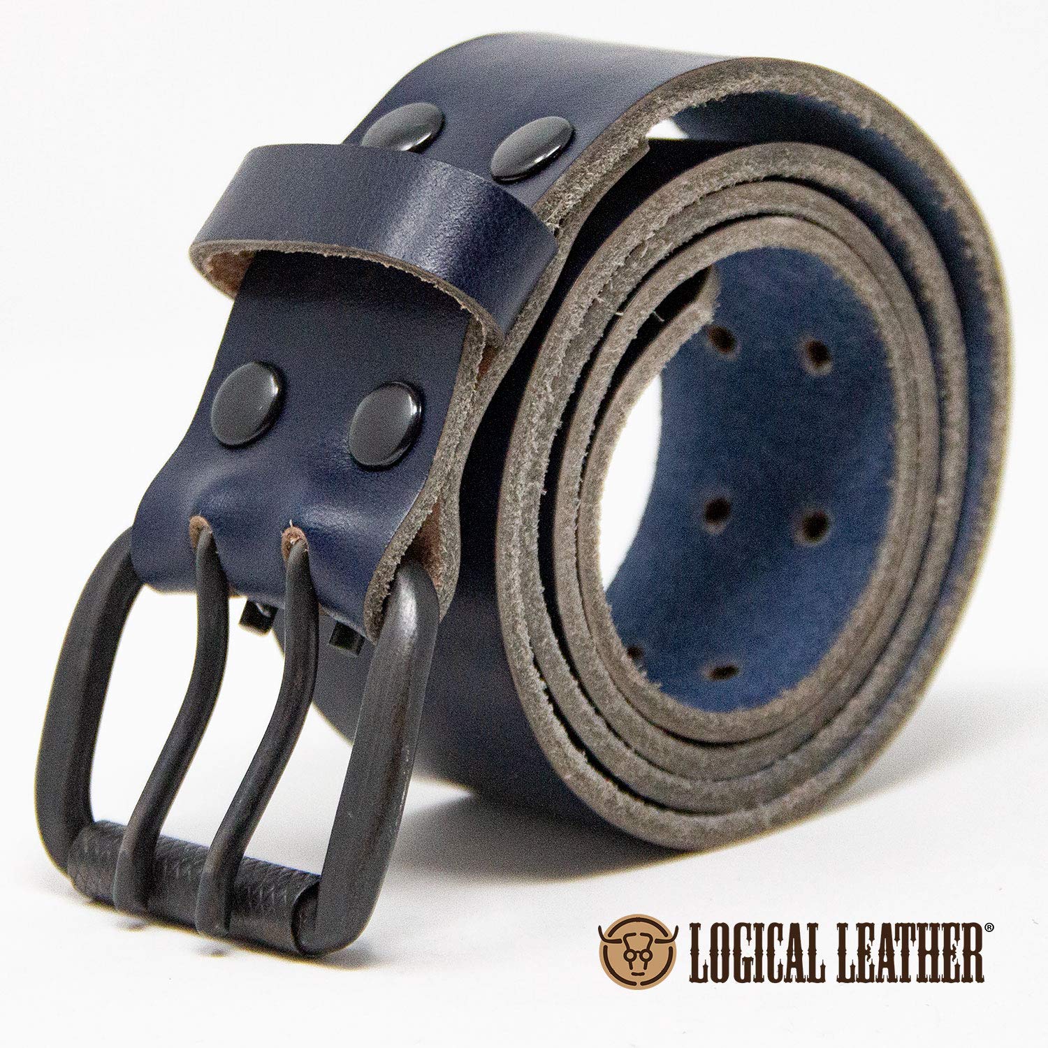 Logical Leather Men's Work Belt - Heavy Duty Genuine Full Grain Leather Double Prong Belts- Black 46