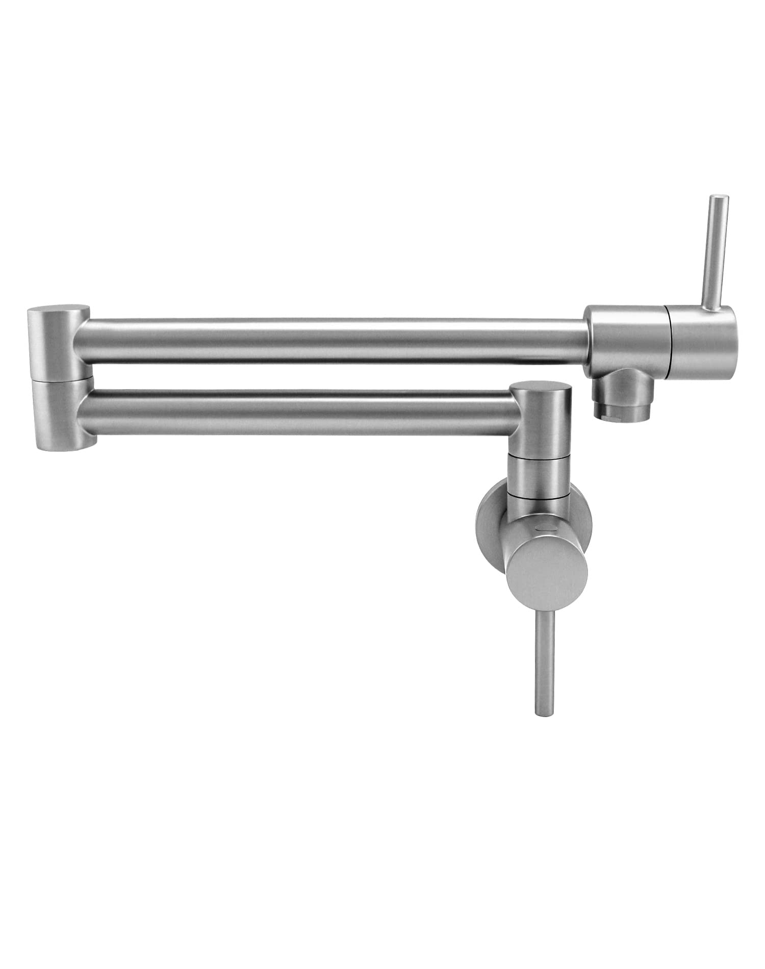 QWORK Stainless Steel Wall Mount Pot Filler Faucet - 1/2"-14 NPT Thread, Commercial Kitchen Sink Faucet with Foldable Stretchable Double Handles and Single Hole Configuration