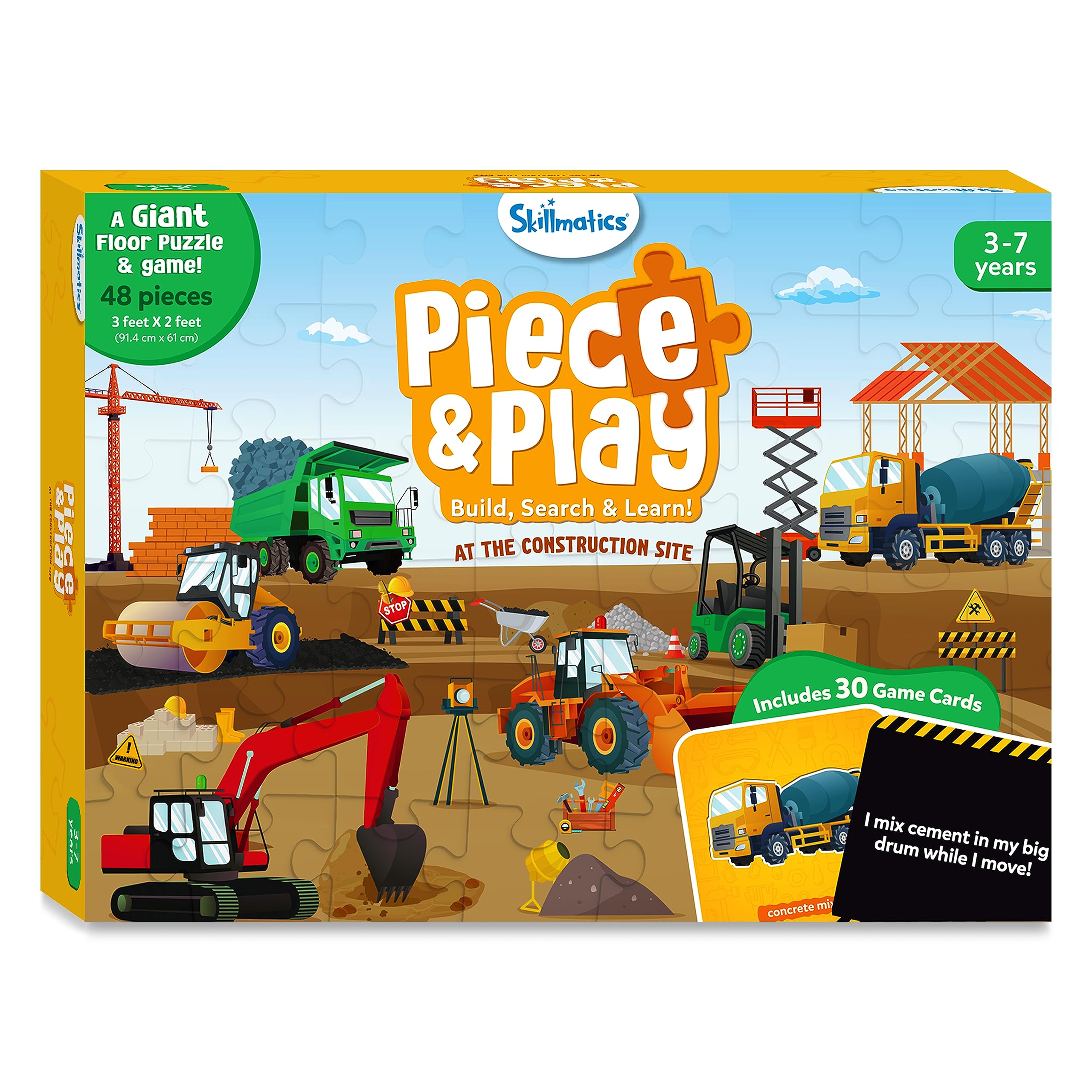 Skillmatics Floor Puzzle & Game - Piece & Play Construction Site, Jigsaw & Toddler Puzzles, Educational Toy, Gifts for Boys & Girls Ages 3, 4, 5, 6, 7 (48 Pieces, 2 x 3 feet)