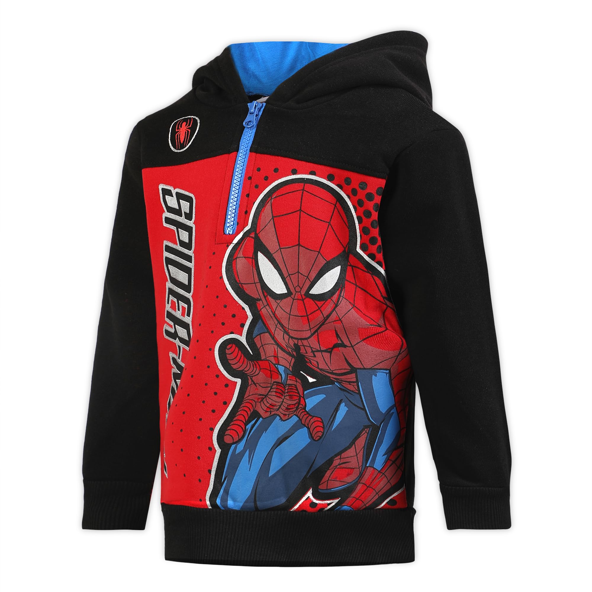 Marvel Spider-Man Boys Half Zip Up Long Sleeve Hooded Sweatshirt for Toddlers and Big Kids Black