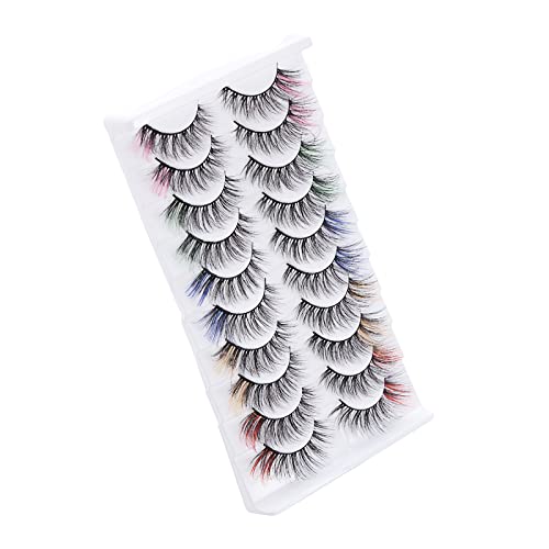 outopen Colored Lashes, False Eyelashes with Color, Fluffy 5D Volume Curly Faux Mink Eyelashes 10 Pairs Cat-Eye Cosplay Makeup Lashes