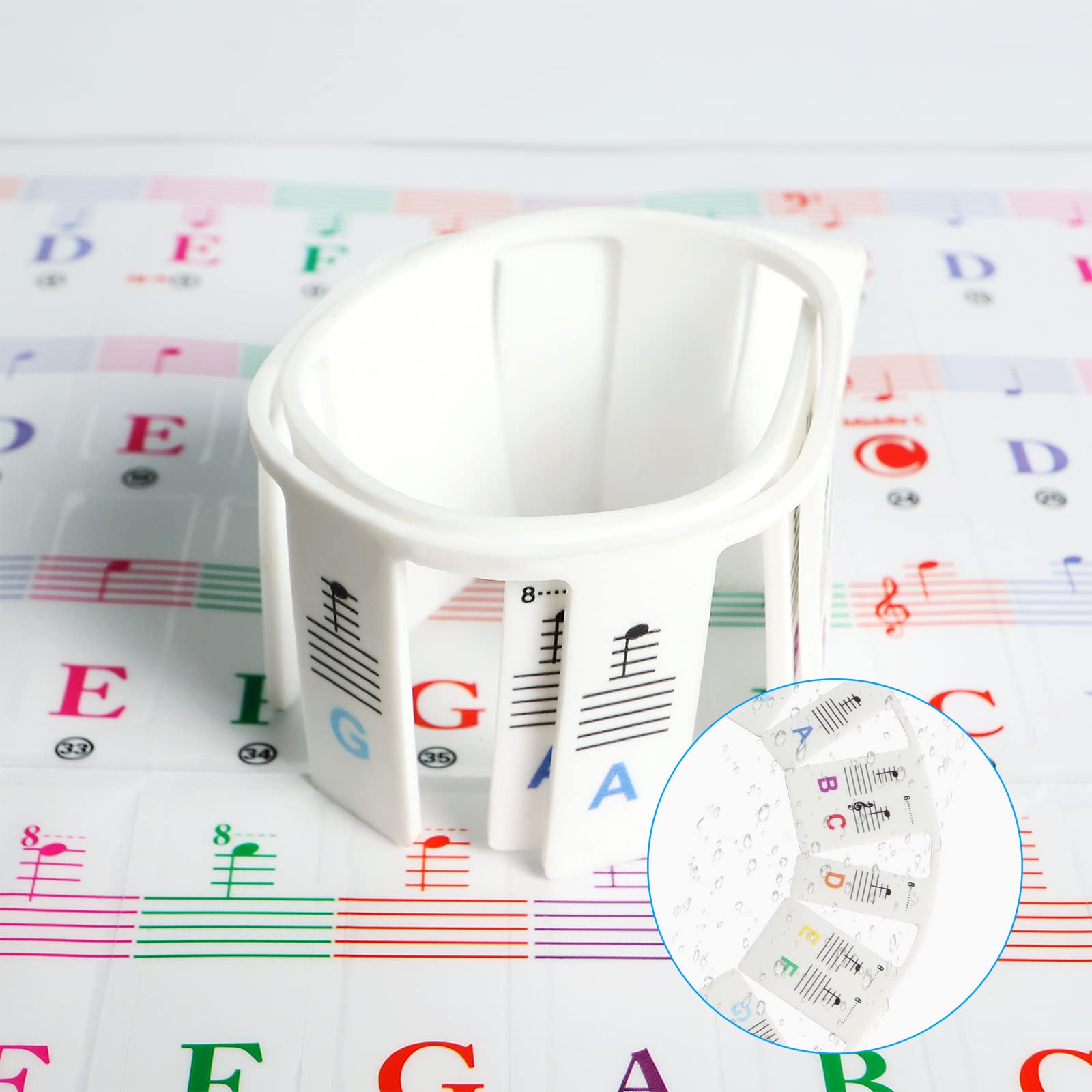 Removable Piano Keyboard Notes Lables for Beginner, Piano Keyboard Stickers for 61/88/54/49/37 Key, Made of Silicone, No Need Stickers, Reusable and Comes with Box (Rainbow Colors）