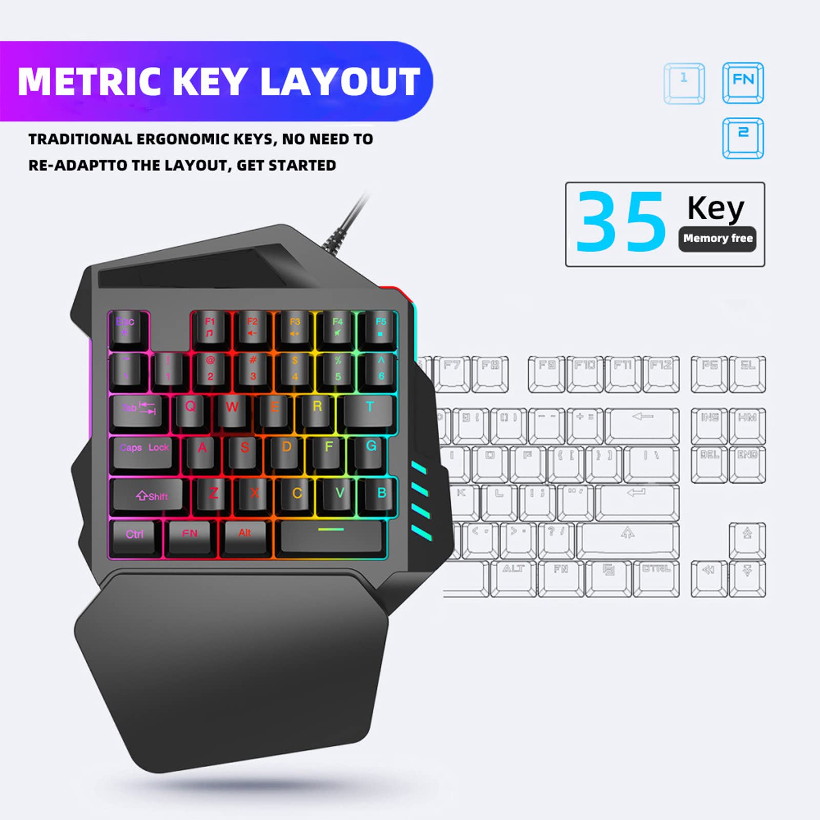 ViewHope 1 Handed RGB Mechanical Gaming Keyboard, Gaming Keypad, RGB Backlit 35 Keys Portable Mini Gaming Keypad,Customizable RGB Lighting, Classic Black