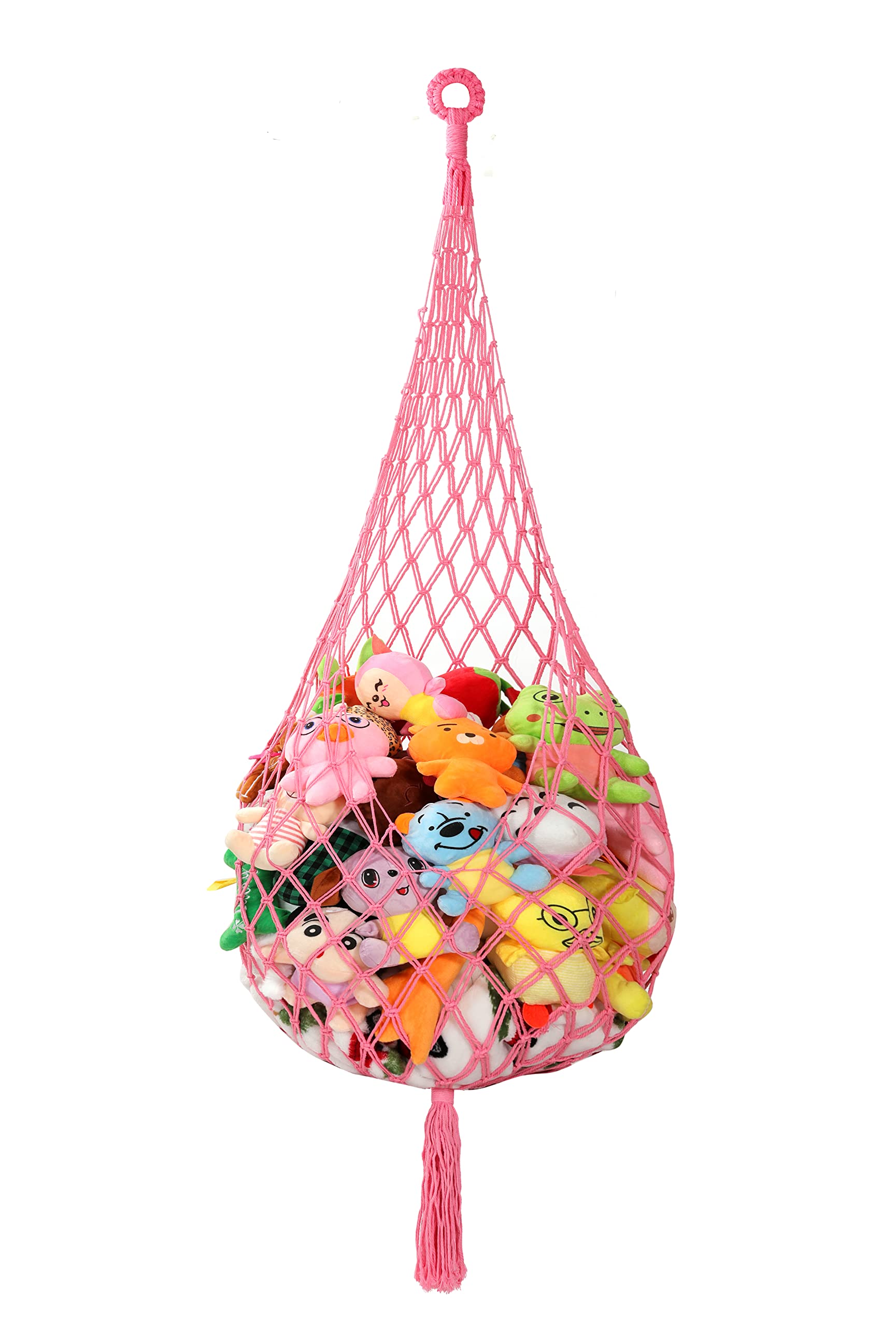 Stuffed Animal Storage Net Hammock, Display Large Plush Toy! Single Hook Ceiling Wall Hanging Stuffed Animal Holder with Swag Hook, Corner Toy Storage Organizer for Kids Bedroom Playroom (Pink)