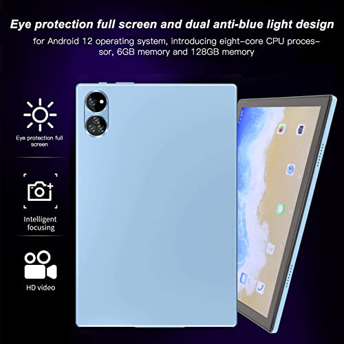 PUSOKEI Tablet PC 10in Android 12 Tablets, 6GB RAM 128GB ROM, IPS HD Touch Screen, Quad Core Processor, Dual Band WiFi, BT, 8MP & 20MP Camera, LTE 4G Calling Tablet(Blue)