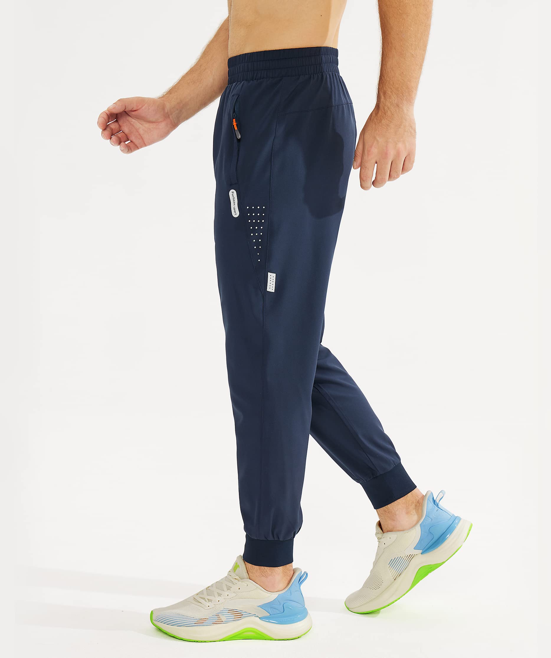 Purltoan Mens Sweatpants with Pockets Waterproof Quick-Dry Lightweight Athletic Joggers Pants for Workout Running Training Navy S