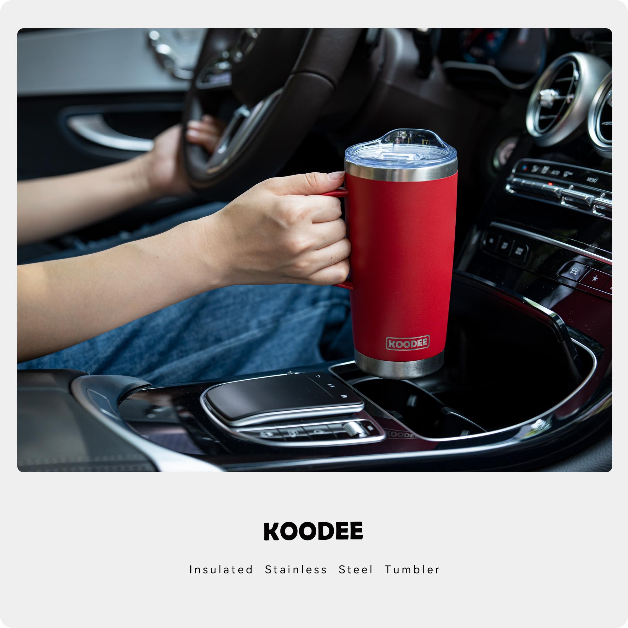 koodee 20 oz Insulated Coffee Mug with Lid and Handle, Stainless Steel Double Wall Vacuum Camping Mug Travel Coffee Tumbler (Canyon Red)